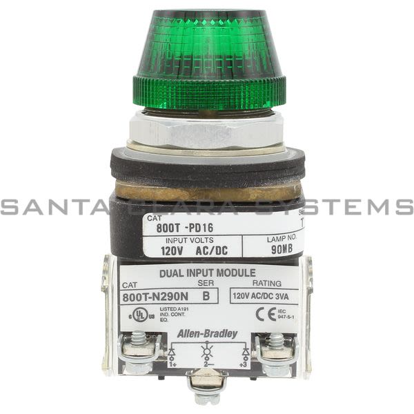 Allen Bradley 30.5mm Type 4/13 Pilot Light, Xfmr, Dual Input-Diode, Green, Incand., 120V AC 50/ ...