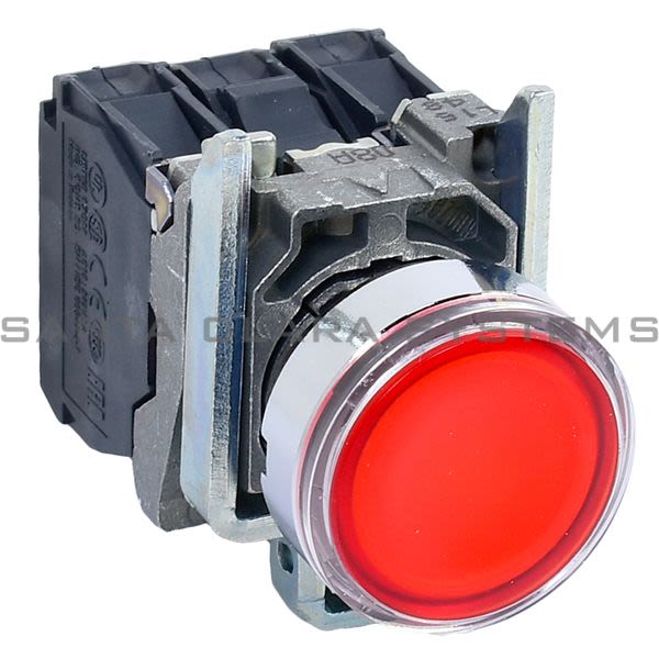 XB4BW34B5 red flush complete illum pushbutton Ø22 spring return 1NO+1NC 24V Telemecanique In ...